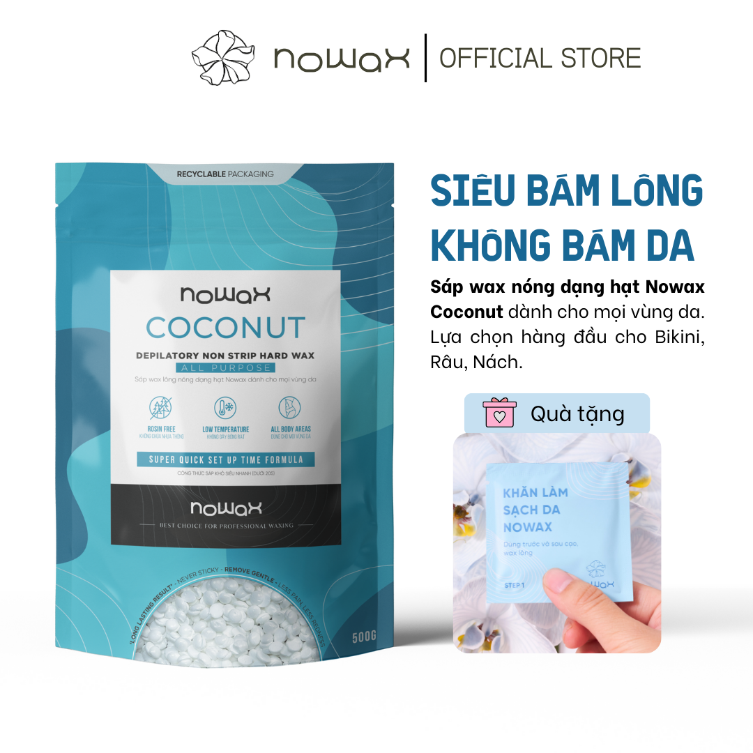 Sáp wax lông nóng NOWAX hương Vani Coconut, dạng hạt, siêu bám lông ...